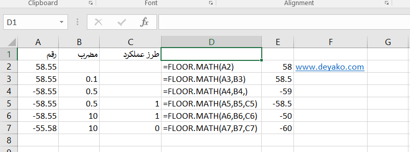 تابع FLOOR.MATH - دیاکو