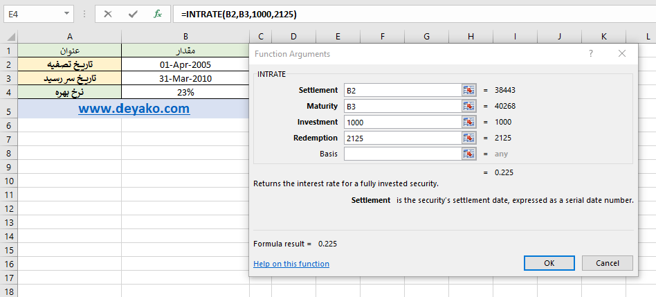 تابع INTRATE - دیاکو